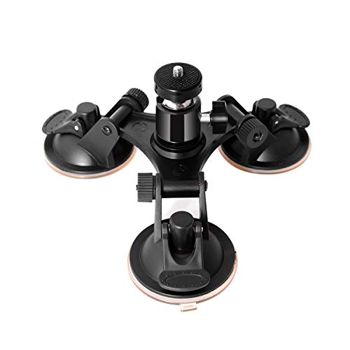 Triple Cup DSLR Camera Suction Mount w/Ball Head Compatible with Nikon Canon Sony DSLR/Camcorder + GoPro Hero 11 10 9 8 7 6 Sony Garmin Xiaomi Yi SJCAM Suction Cup Mount Car Mount Holder Window Mount