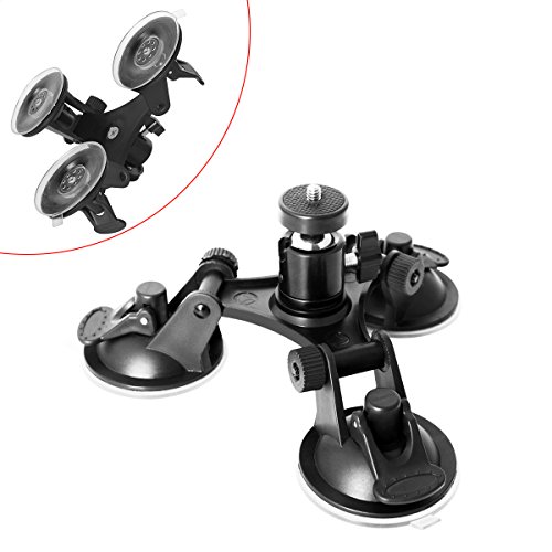 Triple Cup DSLR Camera Suction Mount w/Ball Head Compatible with Nikon Canon Sony DSLR/Camcorder + GoPro Hero 11 10 9 8 7 6 Sony Garmin Xiaomi Yi SJCAM Suction Cup Mount Car Mount Holder Window Mount