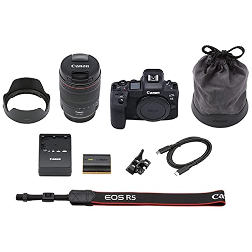 R5 Mirrorless Digital Camera with RF 24-105mm f/4L is USM Lens + 75-300mm F/4-5.6 III Lens + 128GB Memory + Case + Filters + Tripod (26pc Bundle) (Renewed)