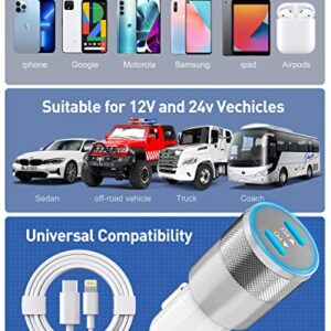 iPhone Car Charger [Apple MFi Certified],HOSOW 40W USB C Car Charger Dual Port PD Fast Charging Car Adapter with 2x Type C to Lightning Cable for iPhone 14 13 12 Pro Max/Mini/11/XS/XR/X/8 Plus/iPad/SE