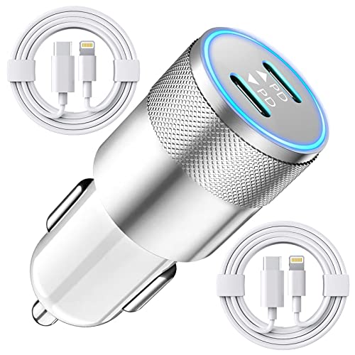 iPhone Car Charger [Apple MFi Certified],HOSOW 40W USB C Car Charger Dual Port PD Fast Charging Car Adapter with 2x Type C to Lightning Cable for iPhone 14 13 12 Pro Max/Mini/11/XS/XR/X/8 Plus/iPad/SE