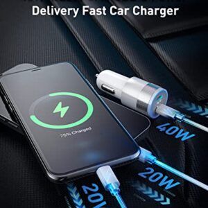 iPhone Car Charger [Apple MFi Certified],HOSOW 40W USB C Car Charger Dual Port PD Fast Charging Car Adapter with 2x Type C to Lightning Cable for iPhone 14 13 12 Pro Max/Mini/11/XS/XR/X/8 Plus/iPad/SE