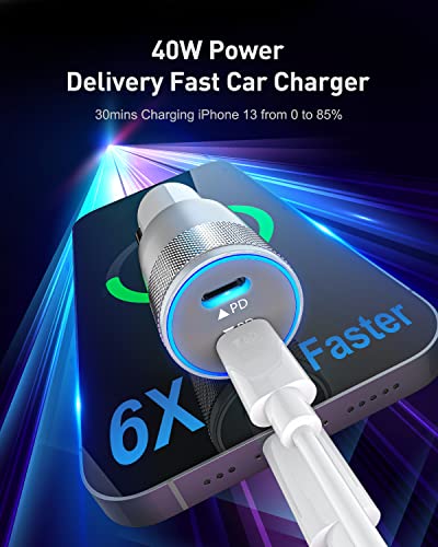 iPhone Car Charger [Apple MFi Certified],HOSOW 40W USB C Car Charger Dual Port PD Fast Charging Car Adapter with 2x Type C to Lightning Cable for iPhone 14 13 12 Pro Max/Mini/11/XS/XR/X/8 Plus/iPad/SE