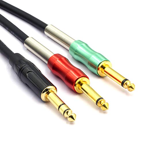 SiYear 10 FT Gold Plated 6.35mm 1/4 Inch Male TRS Stereo to Dual 6.35mm 1/4" Male Mono Y Splitter Audio Cable,Insert Cable TRS 1/4" to 2 x 6.35 TS 1/4" Patch Adapter(3M)