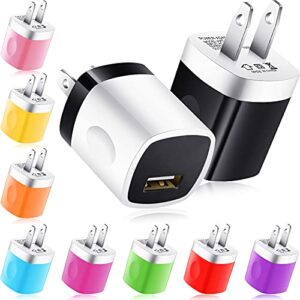 12 pieces one port usb wall charger usb charger adapter quick charger cube 5v 1a usb charger wall plug charging block replacement for most smartphones and tablets, multiple colors