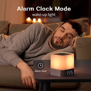 Aisuo Night Light-5 in 1 Bedside Lamp with Bluetooth Speaker, 12/24H Digital Calendar Alarm Clock, Touch Control, Support TF and SD Card, Music Player, Gift for Girls Boys Teens.