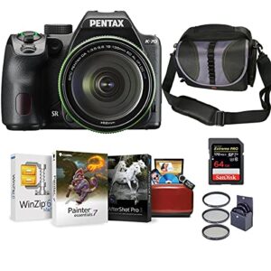 pentax k-70 dslr with smc da 18-135mm f/3.5-5.6 ed al cd wr lens, black bundle with corel mac photo editing software, bag, 64gb sd card, filter kit