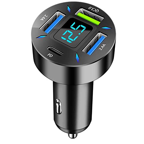 Wireless Adapter for Speakers to Receiver USB Car Quick Charger QC3.0 Adapter 66W Fast Charging Adapter For Lighter 4 Port USB PD QC 3.0 Car Charger LED Digital Display Real Time 8mm (Black, One Size)