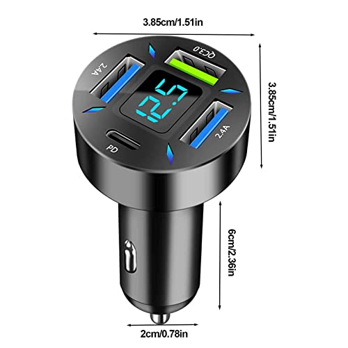 Wireless Adapter for Speakers to Receiver USB Car Quick Charger QC3.0 Adapter 66W Fast Charging Adapter For Lighter 4 Port USB PD QC 3.0 Car Charger LED Digital Display Real Time 8mm (Black, One Size)