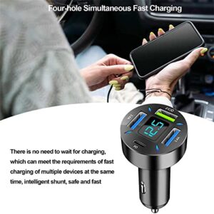 Wireless Adapter for Speakers to Receiver USB Car Quick Charger QC3.0 Adapter 66W Fast Charging Adapter For Lighter 4 Port USB PD QC 3.0 Car Charger LED Digital Display Real Time 8mm (Black, One Size)