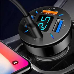 Wireless Adapter for Speakers to Receiver USB Car Quick Charger QC3.0 Adapter 66W Fast Charging Adapter For Lighter 4 Port USB PD QC 3.0 Car Charger LED Digital Display Real Time 8mm (Black, One Size)