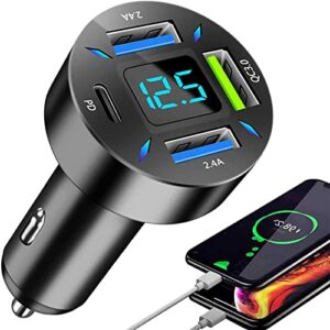 Wireless Adapter for Speakers to Receiver USB Car Quick Charger QC3.0 Adapter 66W Fast Charging Adapter For Lighter 4 Port USB PD QC 3.0 Car Charger LED Digital Display Real Time 8mm (Black, One Size)