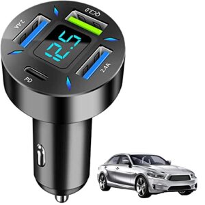 Wireless Adapter for Speakers to Receiver USB Car Quick Charger QC3.0 Adapter 66W Fast Charging Adapter For Lighter 4 Port USB PD QC 3.0 Car Charger LED Digital Display Real Time 8mm (Black, One Size)