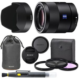 sony sonnar t fe 55mm f/1.8 za full frame lens with pro kit. includes: uv filter, circular polarizing filter, fluorescent day filter, sony lens hood, front & rear caps – international version