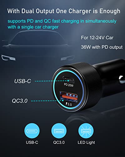 2-Pack USB C Car Charger, 38W 2-Port iPhone 14 Car Charger, All Metal PD3.0 Dual Cargador Carro Lighter Adapter for iPhone iPhone 14/13 Pro/12/12 Pro/12 Mini, Galaxy S22/S21/S20/S10/S9, iPad Pro