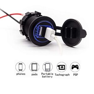 Dual USB Charger Socket Waterproof Power Outlet 12V/24V 2.1A & 2.1A for Car Boat Marine RV Mobile Blue LED