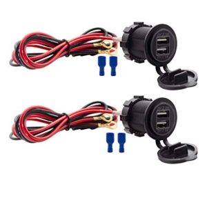 Dual USB Charger Socket Waterproof Power Outlet 12V/24V 2.1A & 2.1A for Car Boat Marine RV Mobile Blue LED