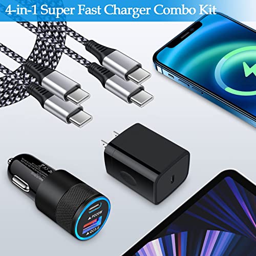 Super Fast Charger Kit,20W PD USB Phone Charger Block 38W USB Fast Car Charger for Samsung Galaxy S23,A03s,A53,A13,A14,S22 Ultra,S21FE;Google Pixel 6a,6/7 Pro,7,5;iPad Pro,with 2 Pack 6FT C-to-C Cable