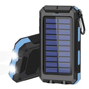 solar charger portable solar power bank for cell phone waterproof external backup battery power pack charger built-in dual usb/flashlight