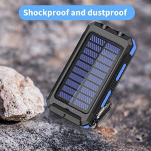 Solar Charger Portable Solar Power Bank for Cell Phone Waterproof External Backup Battery Power Pack Charger Built-in Dual USB/Flashlight