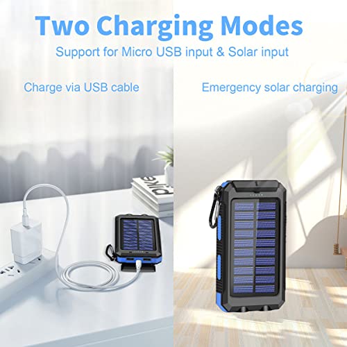 Solar Charger Portable Solar Power Bank for Cell Phone Waterproof External Backup Battery Power Pack Charger Built-in Dual USB/Flashlight