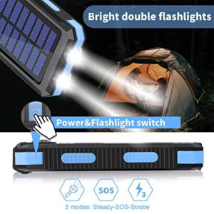 Solar Charger Portable Solar Power Bank for Cell Phone Waterproof External Backup Battery Power Pack Charger Built-in Dual USB/Flashlight