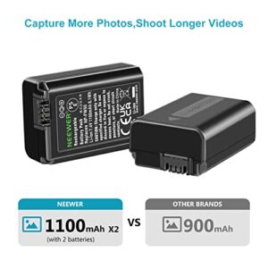 NEEWER NP-FW50 Camera Battery Charger Set Compatible with Sony ZV-E10 A7 A7R A7RII A7II A7SII A7S a6300 a6400 a6500 RX10 Series, 2 Pack 1100mAh Replacement Batteries, Micro USB&Type C Dual Charger