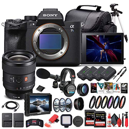 Sony Alpha a7S III Mirrorless Digital Camera (Body Only) (ILCE7SM3/B) + Sony FE 24mm Lens + 4K Monitor + Pro Headphones + Pro Mic + 2 x 64GB Memory Card + 3 x NP-FZ-100 Battery + More (Renewed)