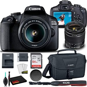 canon eos 2000d dslr camera with 18-55mm lens + eos bag + sandisk ultra 64gb card + cleaning set and more (international model) (renewed)