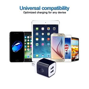 USB Charging Block, 2-Pack 5V/2.1A Dual Port Fast Wall Charger Box Power Adapter Black Fast Charging Cube for iPhone 14/13/12/11/X/8/7,iPad,iPod,Samsung S23/S22/S21/S20/S10,Note 21/20/9,Google Pixel