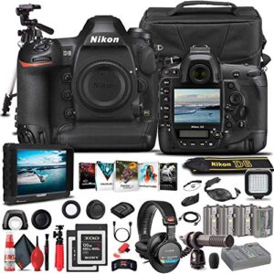 nikon d6 dslr camera (body only) (1624) + 4k monitor + 2 x 120gb xqd card + headphones + 3 x en-el18c battery + pro mic + case + corel photo software + tripod + more (international model) (renewed)