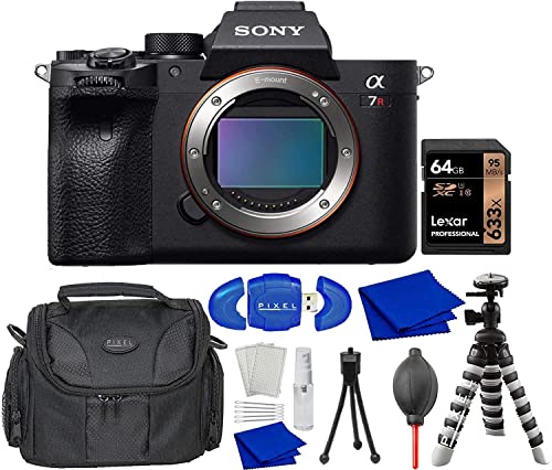 Sony Alpha a7R IV Mirrorless Digital Camera Bundle with 64GB Memory Card, Flexible Tripod, Water Resistant Bag, Starter Kit + More | 35 mm Full-Frame Mirrorless Camera with 61.0 MP