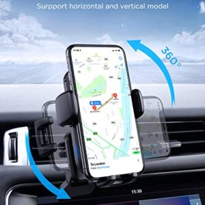 HTC Wireless Car Charger & Car Phone Holder 2 in 1, 15W Auto Clamping Cradle Qi Fast Charging Car Air Vent Phone Mount Compatible with iPhone 13/13 Pro/12 Pro Max, Samsung Galaxy S22 S20 10+ S9+S8