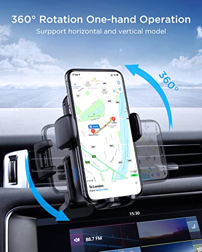 HTC Wireless Car Charger & Car Phone Holder 2 in 1, 15W Auto Clamping Cradle Qi Fast Charging Car Air Vent Phone Mount Compatible with iPhone 13/13 Pro/12 Pro Max, Samsung Galaxy S22 S20 10+ S9+S8