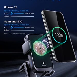 HTC Wireless Car Charger & Car Phone Holder 2 in 1, 15W Auto Clamping Cradle Qi Fast Charging Car Air Vent Phone Mount Compatible with iPhone 13/13 Pro/12 Pro Max, Samsung Galaxy S22 S20 10+ S9+S8