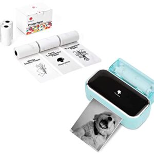 Phomemo M03 Green Photo Printer- Bluetooth Thermal Photo Printer with 6 Roll 2 Inch White/Transparent/Semi-Transparent Thermal Paper, Compatible with iOS + Android for Photos, Journalist, Work, Plan