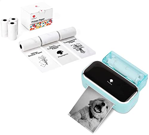 Phomemo M03 Green Photo Printer- Bluetooth Thermal Photo Printer with 6 Roll 2 Inch White/Transparent/Semi-Transparent Thermal Paper, Compatible with iOS + Android for Photos, Journalist, Work, Plan