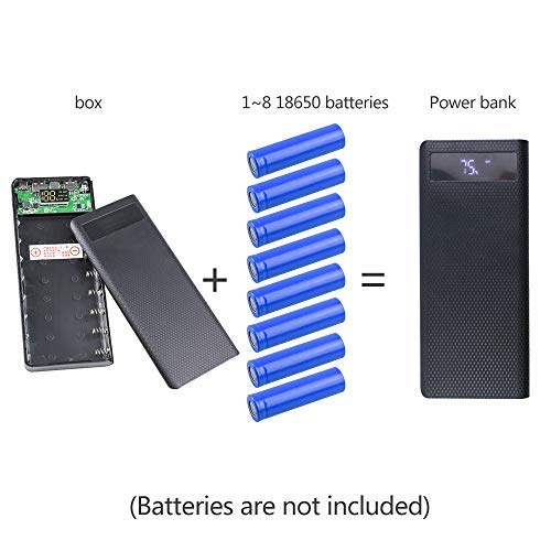 LHIABNN DIY Power Bank Box Flat Head Battery Charger Outer Case,2 USB Output Ports Plastic Shell Box with LCD Display,Micro/Phone/Type-c Input Port Power Bank Case (Black)