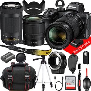 nikon z5 mirrorless digital camera with nikon nikkor z 24-70mm f/4 s and af-p dx nikkor 70-300mm f/4.5-6.3g ed lens + ftz adapter, 64gb additional memory, tripod and more