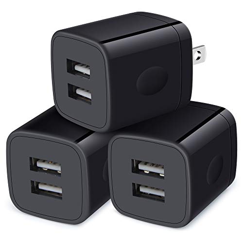 Wall Charger Block, 2.1A/5V Dual Port USB Wall Plug in Phone Travel Power USB Adapter Plug,3Pack Black Charger Cube Fast Charging Compatible iPhone 14 Pro/13/12/SE/11,Samsung Galaxy S23/S22/S21/S20/10