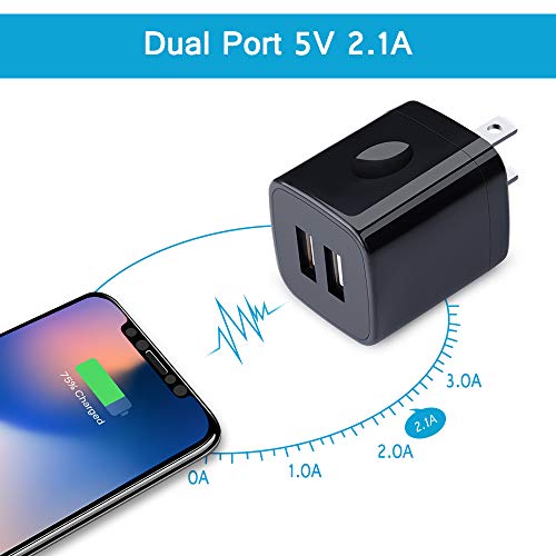 Wall Charger Block, 2.1A/5V Dual Port USB Wall Plug in Phone Travel Power USB Adapter Plug,3Pack Black Charger Cube Fast Charging Compatible iPhone 14 Pro/13/12/SE/11,Samsung Galaxy S23/S22/S21/S20/10