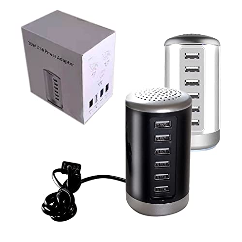 Desktop USB Charging Station,6-Port USB Tower Charging Station 30W 6A USB Charging Station,Multi Ports USB Charger Charging for Smartphones，Tablets，and Other USB Devices.(Black)