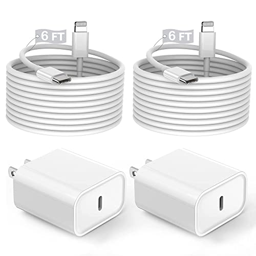 iPhone Charger Fast Charging【Apple MFi Certified】, 2Pack iPhone Charging Block USB C Power Adapter Wall Charger with 6FT iPhone Charging Cable Lightning Cord Compatible with iPhone 14/13/12/11/XS/XR/X