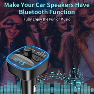 Bluetooth FM Transmitter for Car, RIIKUNTEK FM Transmitter Wireless Radio Adapter Car Kit with Dual USB Car Charger, Hands Free Calling, Blue Light, Support TF Card, USB Disk Black