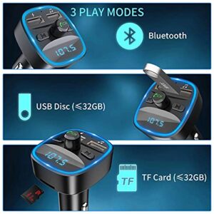 Bluetooth FM Transmitter for Car, RIIKUNTEK FM Transmitter Wireless Radio Adapter Car Kit with Dual USB Car Charger, Hands Free Calling, Blue Light, Support TF Card, USB Disk Black