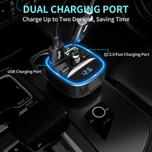 Bluetooth FM Transmitter for Car, RIIKUNTEK FM Transmitter Wireless Radio Adapter Car Kit with Dual USB Car Charger, Hands Free Calling, Blue Light, Support TF Card, USB Disk Black