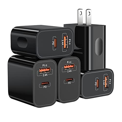 20W USB C Fast Charger+Quick Fast Charger 3.0 Wall Charger, Bangfun 5 Pack Dual Port PD Fast Charging Block Power Adapter Compatible iPhone 14/13/12/11 Pro Max/XR/XS/SE/8/7 Plus, Samsung S20 (Black)