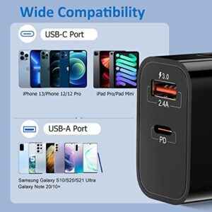 20W USB C Fast Charger+Quick Fast Charger 3.0 Wall Charger, Bangfun 5 Pack Dual Port PD Fast Charging Block Power Adapter Compatible iPhone 14/13/12/11 Pro Max/XR/XS/SE/8/7 Plus, Samsung S20 (Black)