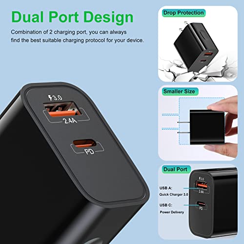 20W USB C Fast Charger+Quick Fast Charger 3.0 Wall Charger, Bangfun 5 Pack Dual Port PD Fast Charging Block Power Adapter Compatible iPhone 14/13/12/11 Pro Max/XR/XS/SE/8/7 Plus, Samsung S20 (Black)