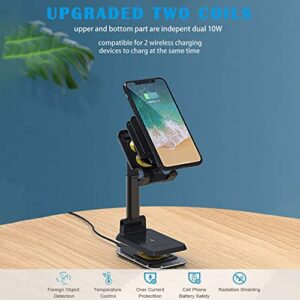 HINIDESPE Dual Wireless Charger Stand, 2 in 1 Charging Angle Height Adjustable Cell Phone Desk Holder Dock for iPhone 12/11/Xs/Max/X/8/8P AirPods, Samsung S10/S9/S8/Note10, black